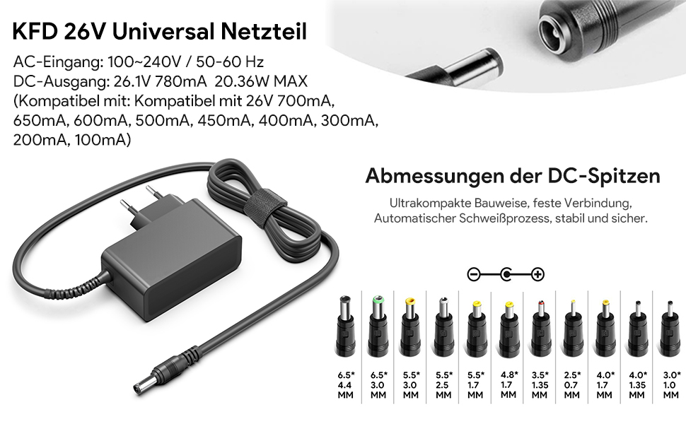 KFD Universal 26V 1A Netzteil Ladegerät Ladekabel für Akitas V8 22,2V Akku-Staubsauger Levoit ...