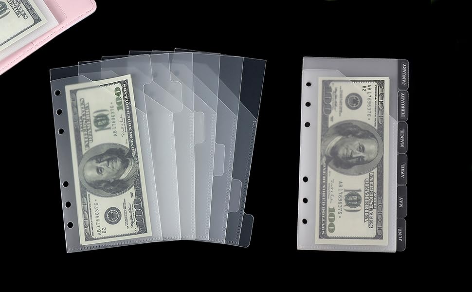 Amazon.com : 2 Sets 6 Tabs Cash Envelope for Personal A6 Budget Sheet Pockets Folder, Loose Leaf ...