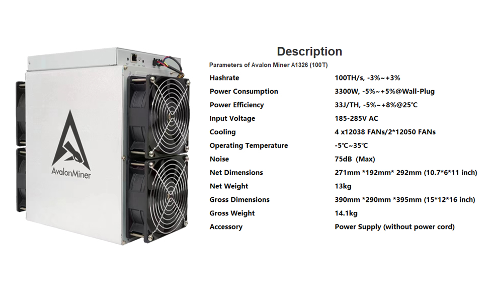 Amazon.com: New Avalon Miner A1326 Canaan 1326 100T Hashrate 3300W BTC Asic Crypto Machine (100T ...