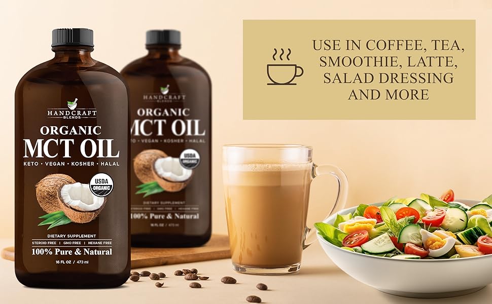 Amazon.com: Handcraft Blends Organic MCT Oil from Organic Coconuts 16 Fl oz – Keto Friendly, Non ...