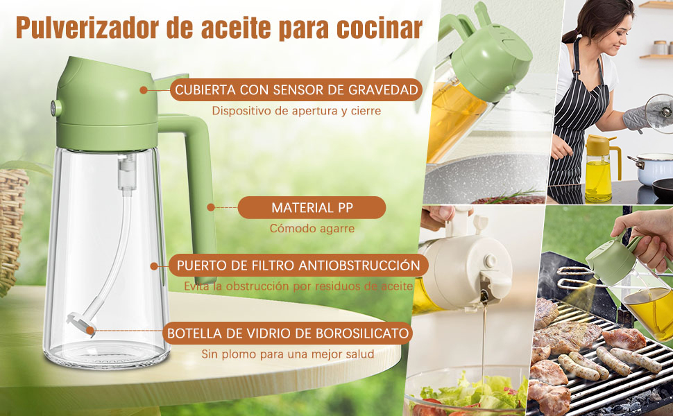 Dispensador de Aceite,Atomizador Aceite de Vidrio, 2 En 1 Aceitera de Cocina, Dispensador y ...