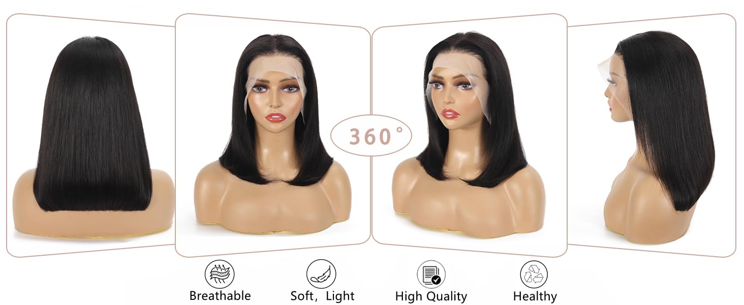 Amazon.com : Bob Wig Human Hair 13x4 Frontal Lace Wig Short Straight HD Lace Front Bob Wigs for ...