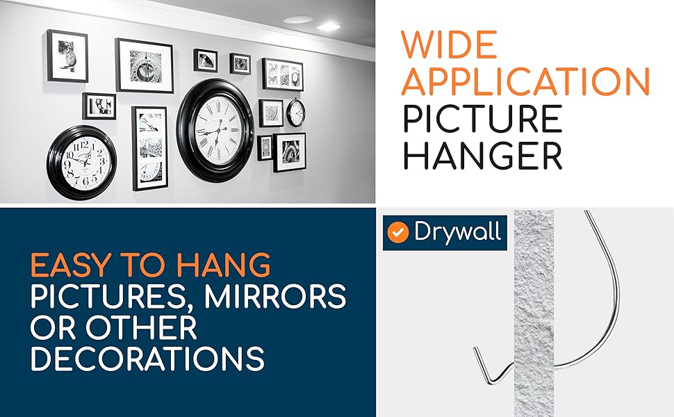 GLUIT Stainless Steel Picture Hangers for Heavy-Duty Hanging on Drywall - Holds Up to 20 lbs for ...