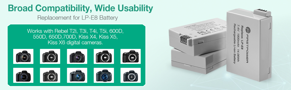Amazon.com: FirstPower LP-E8 Battery 3-Pack and Triple Slot Charger Compatible with Canon EOS ...