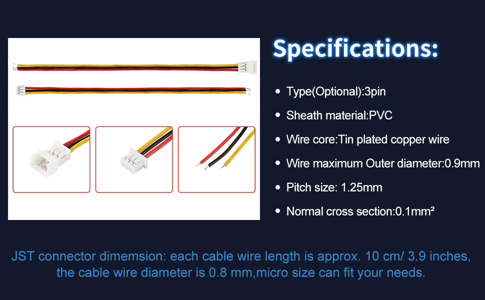 LYJEE 30 Pairs 1.25mm JST 3 Pin Micro Electrical Male and Female Connector Plug for LED Light ...
