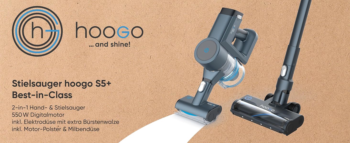 Amazon.de: hoogo Akku-Staubsauger S5+ 3in1 | 550W | 30.000 Pa | beutellos kabellos | Laufzeit ...