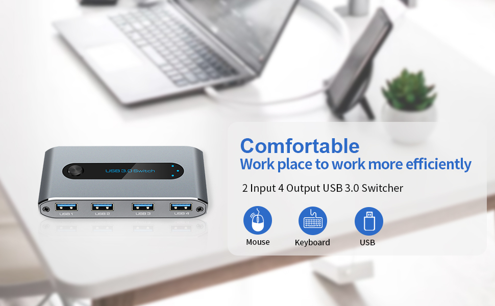 USB3.0 KVM Switch 2Computers Share 4 USB Port USB 3.0 Switcher 2In 4Out ...