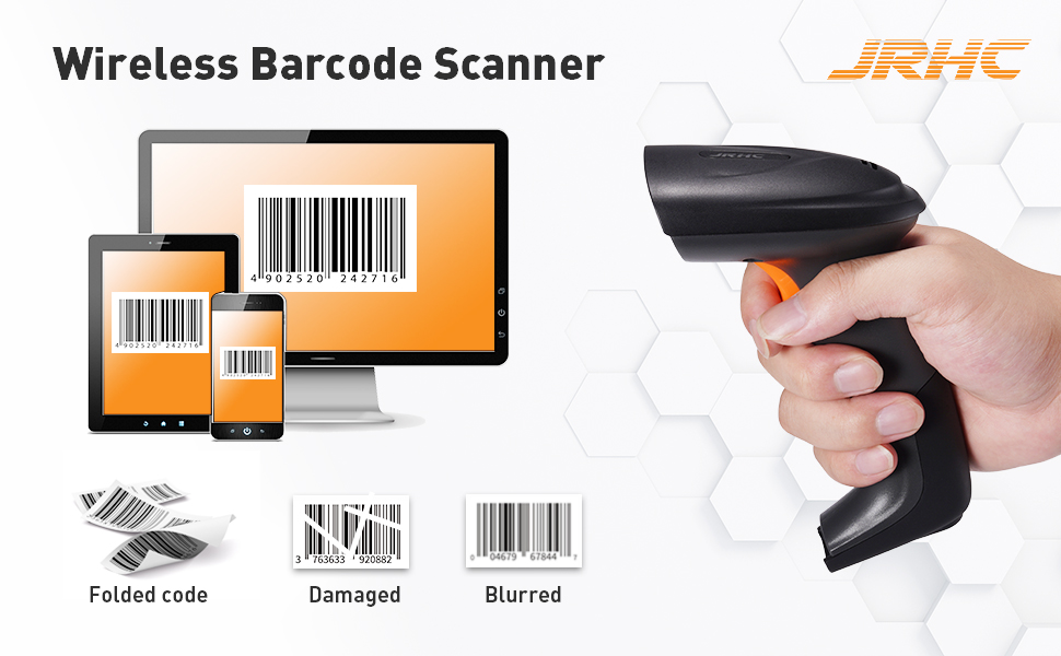 Amazon.com : JRHC Handheld Barcode Scanner, Rechargeable 1D Wireless CCD Bar Code Reader Scanner ...