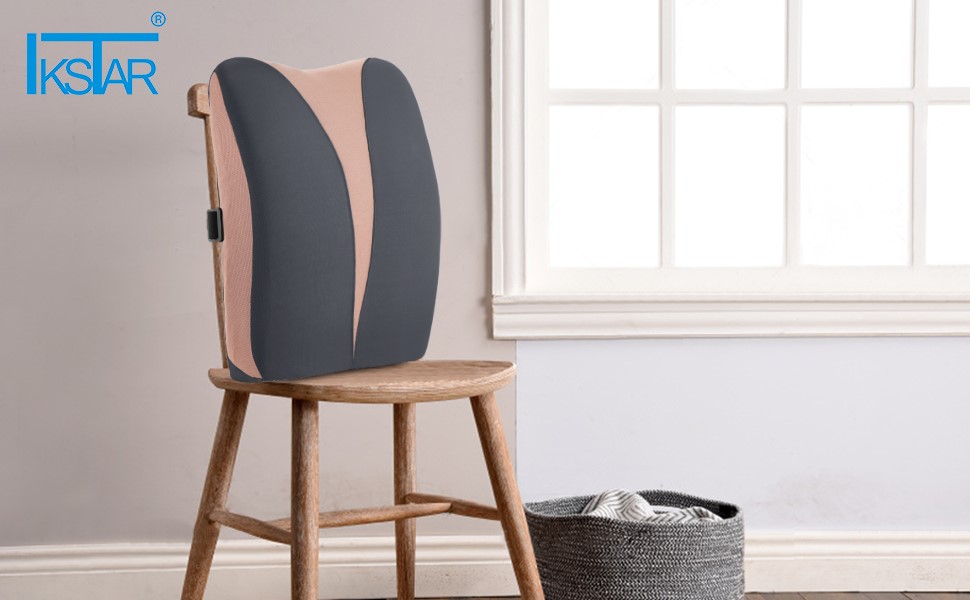 Amazon.co.jp: IKSTAR クッション 低反発 ランバーサポート オフィス 椅子 車用 腰枕 RoHS安'全基準クリア 取付バンド調節可能 洗える グレー・ピンク : 文房具 ...