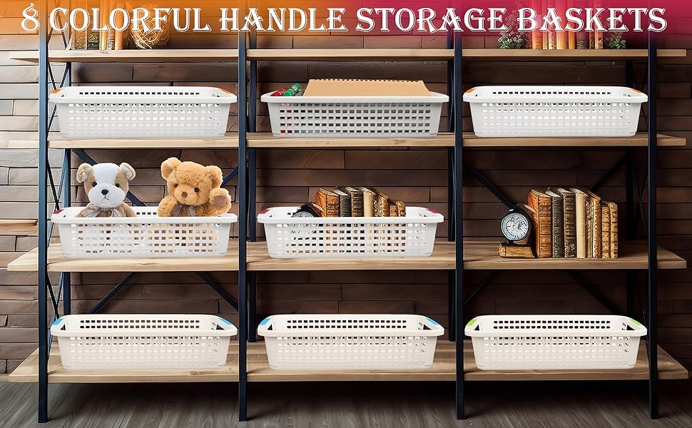Amazon.com - Plastic Storage Baskets with Handles - 8 Pack Pantry ...