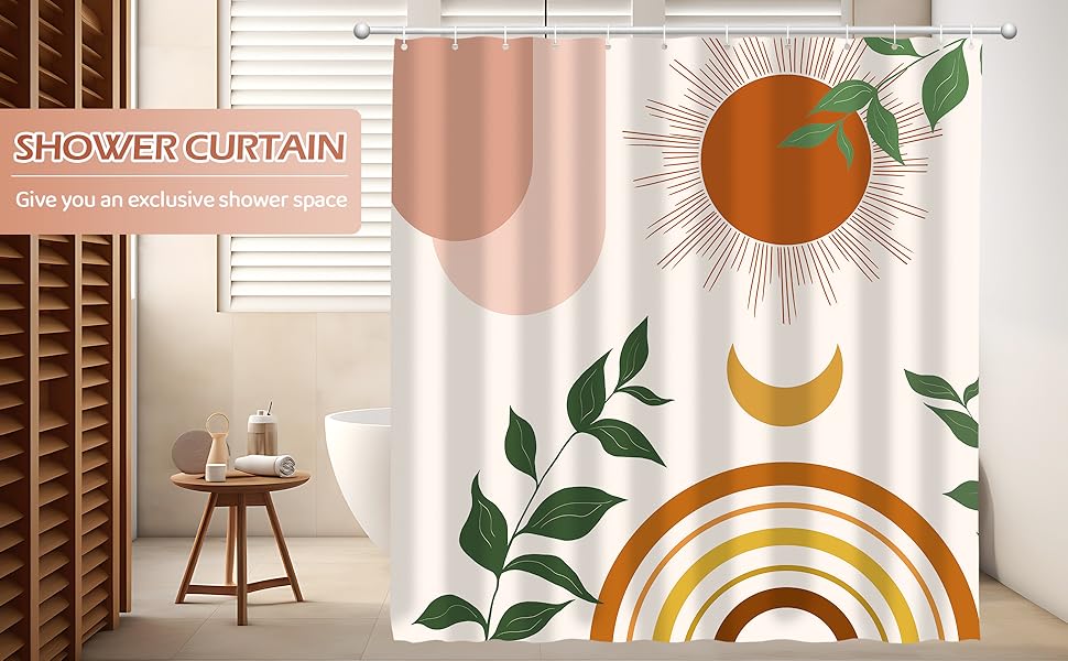 Amazon.com: Ghroiep Mid Century Abstract Boho Aesthetic Shower Curtain Set, Gray Nature Leaf Sun ...