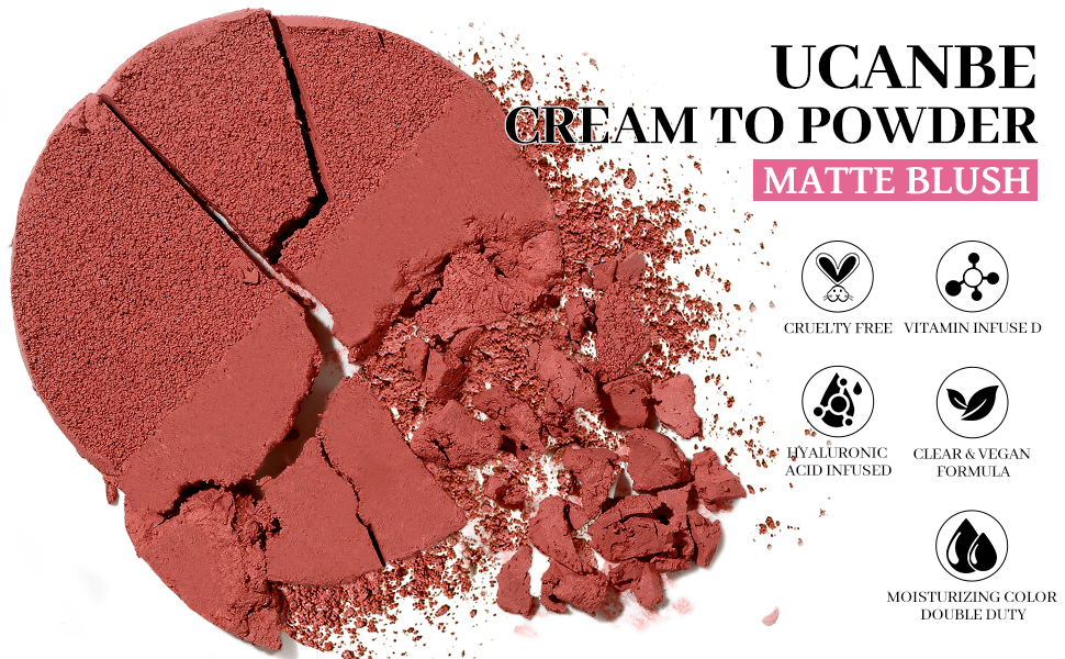 Amazon.com : UCANBE Matte Cream-To-Powder Blush Makeup Palette, Highly Pigmented Lightweight ...