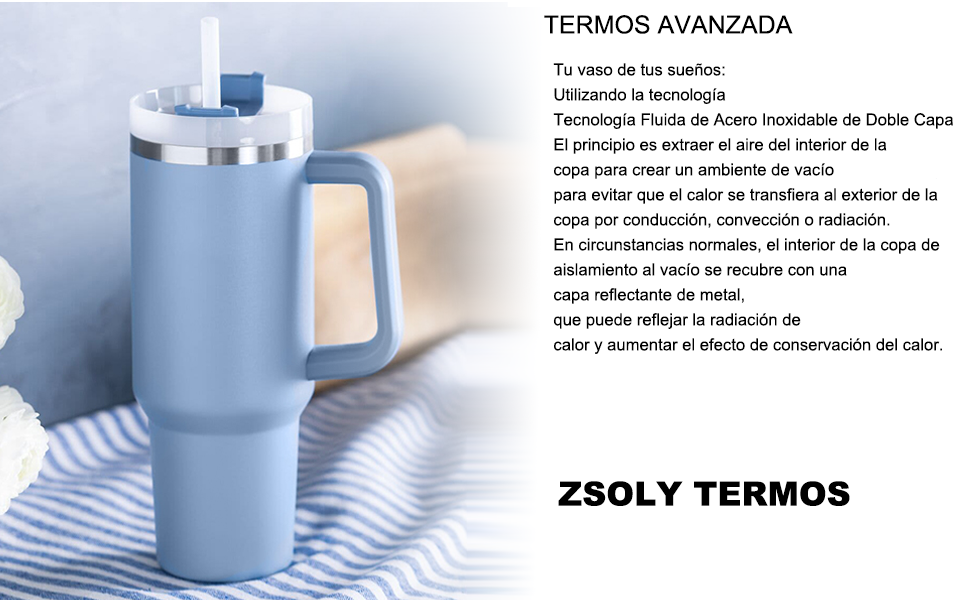 ZSOLY Termo Acero Inoxidable 40 OZ, Termos para Cafe, Termo con Popote Tapa y Asa, 1.2 Litros ...