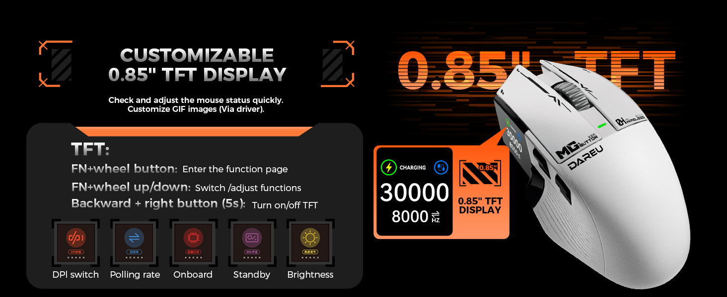 Amazon.com: DAREU A980PROMAX Wireless Gaming Mouse-4K/8K Polling-30K DPI Optical Sensor-0.85 ...
