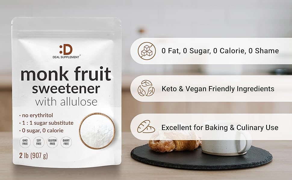 Amazon.com: DEAL SUPPLEMENT Monk Fruit Sweetener with Allulose, 2lbs – No Erythritol, 1:1 Sugar ...