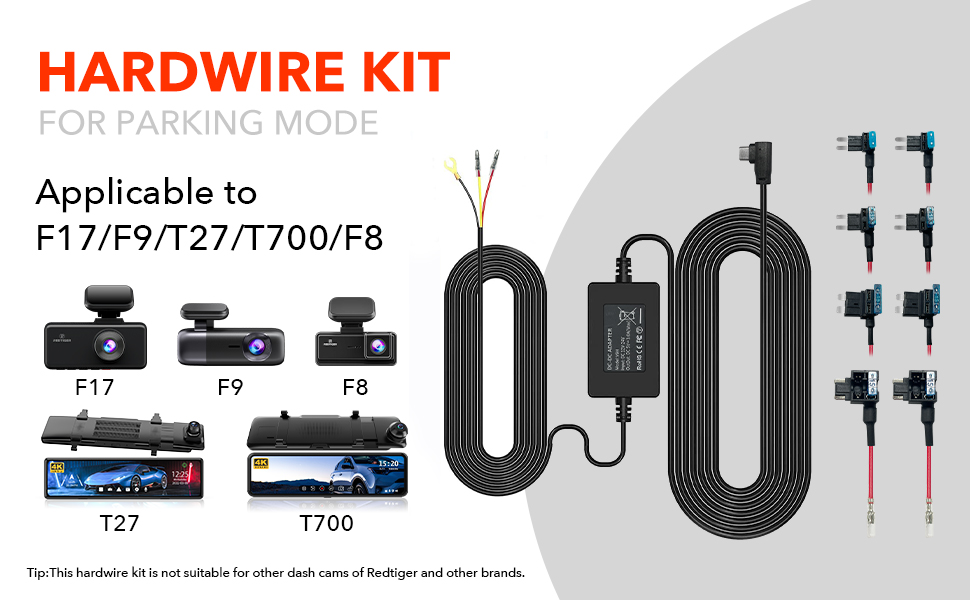 Amazon.com: REDTIGER Muti-Size Hardwire Kit for F8/F9/F17 Mini Dash Cam and T27/T700 Mirror Dash ...