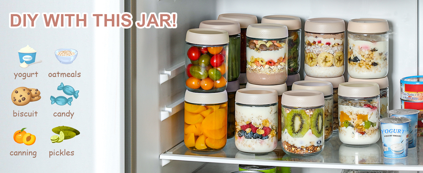Amazon.com: NETANY 6-pack 16oz Glass jars with Airtight Lids, Overnight Oats Containers with ...