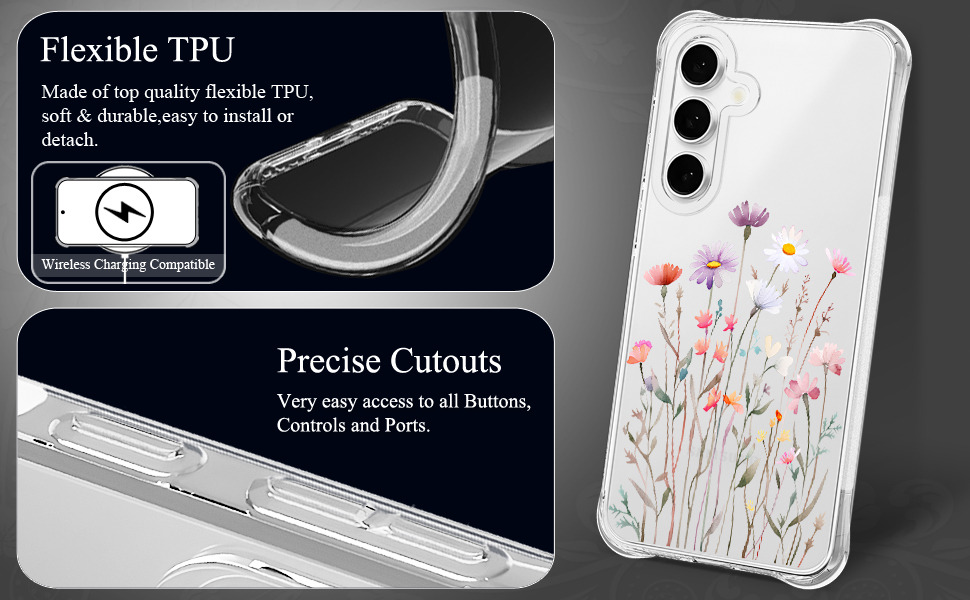 Amazon.com: GREATRULY Floral Clear Case for Samsung Galaxy S24 FE for Women Girls,Pretty Phone ...