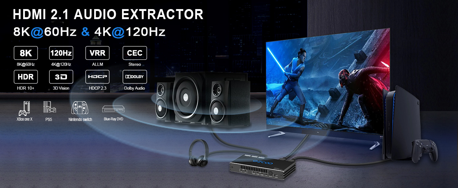 4K@120Hz HDMI 2.1 Audio Extractor Audio Converter,HDMI to HDMI,SPDIF ...