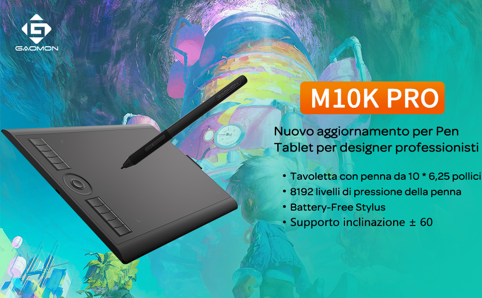 GAOMON M10K PRO 10 Pollici Tavoletta Grafica con Stilo AP32, Tavola Grafica per Disegno ...