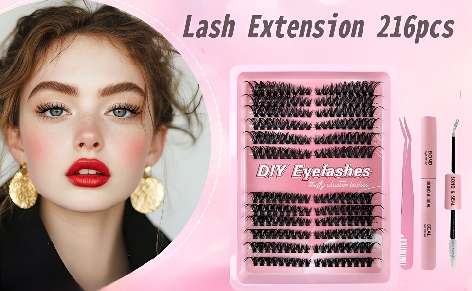 Cluster Lashes Lash Extension D Curl 50D 216Pcs Lash Clusters Individual Lashes Soft DIY Eyelash ...