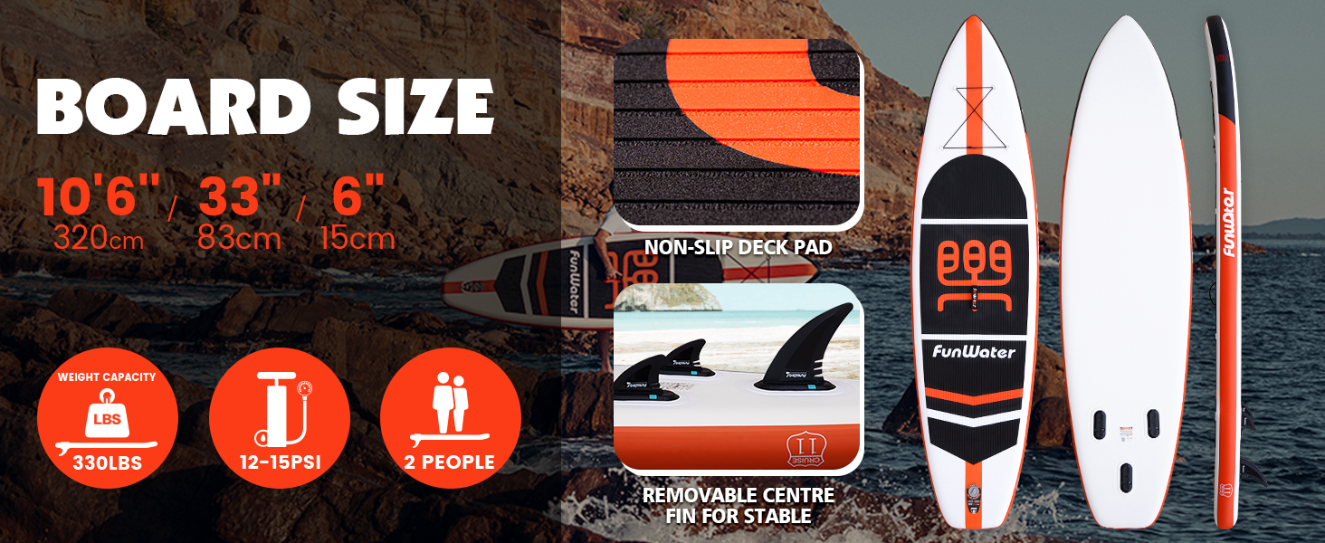 FunWater SUP Inflatable Stand Up Paddle Board 11'x33''x6'' Ultra-Light ...