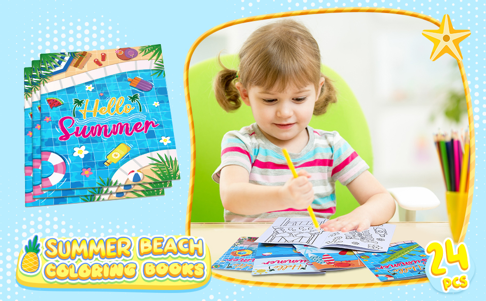 Amazon.com: 24 Pcs Summer Beach Coloring Books for Kids Mini DIY Art ...