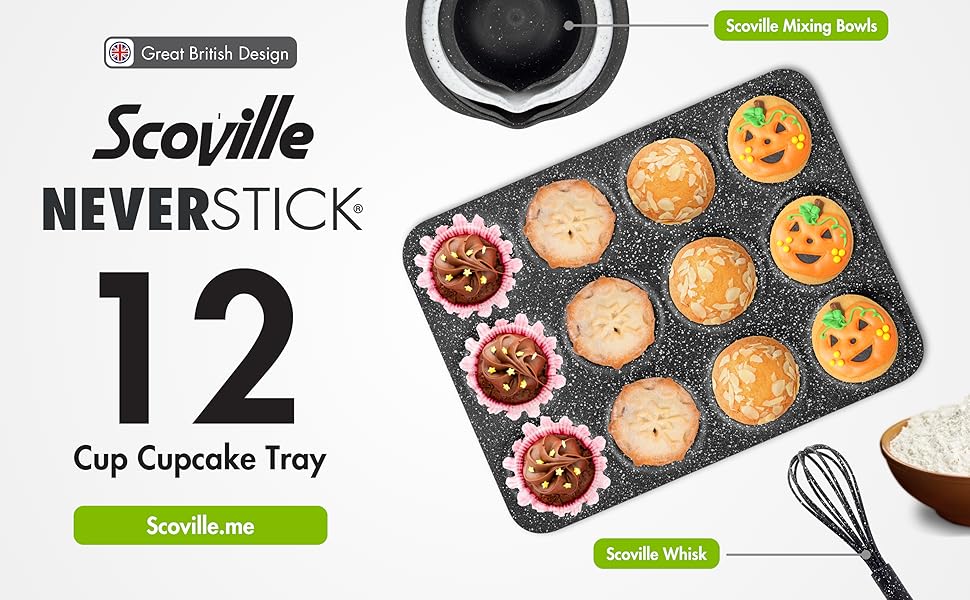 Scoville NEVERSTICK 12 Cup Cupcake Tray, Large Non-Stick Oven Tray ...