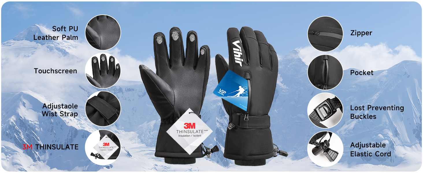 Men's Winter Gloves 3M Thinsulate Thermal Insulated Warm in Cold Weather for Snowboard Snow Ski ...