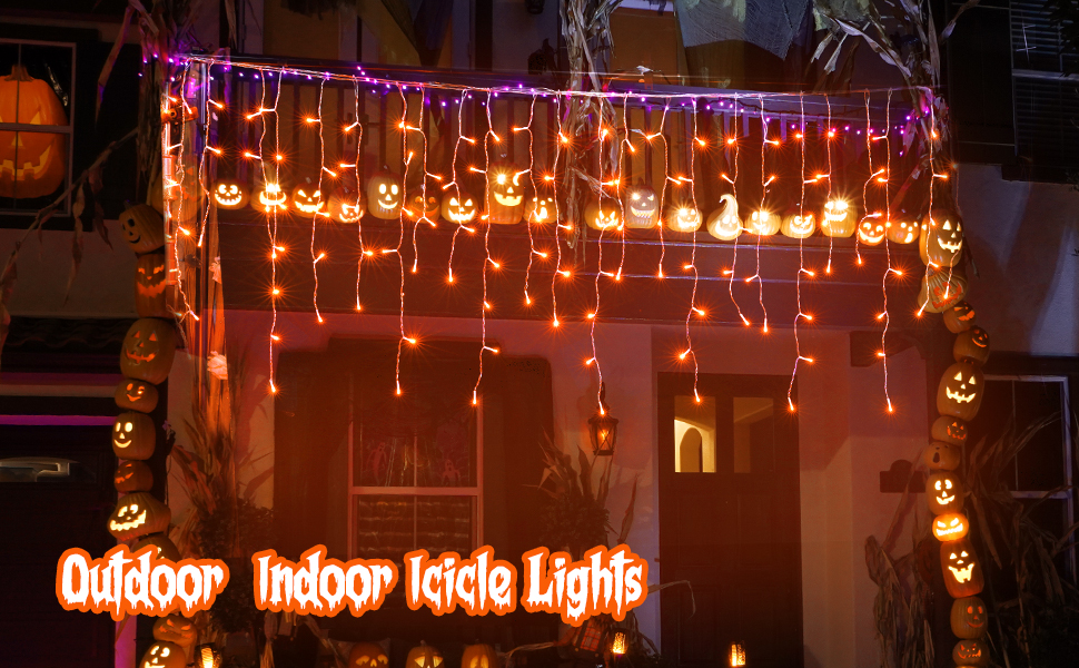 Orange Lights, 40FT 432 LED Halloween Icicle Lights with 81 Drops ...