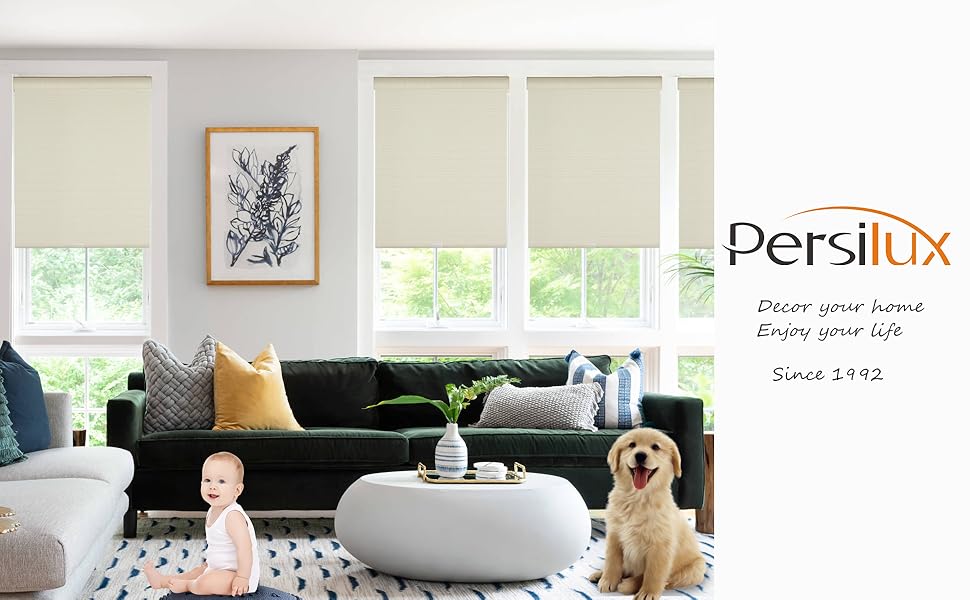 Persilux Custom Size Free-Stop Cordless 100% Blackout Roller Shades for Window Roller Blinds ...