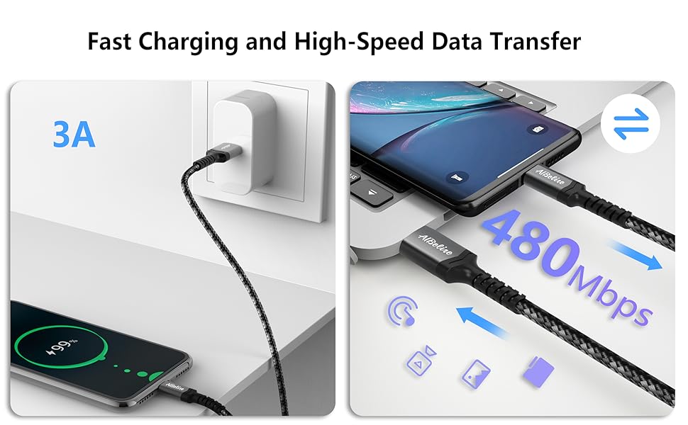 Câble USB C 1M Charge Rapide,3A Chargeur Type C pour Galaxy A55 A54 A53 A35 S20 S21 S22 S23 S24 ...