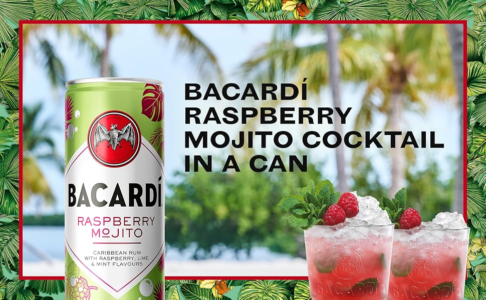 BACARDÍ Raspberry Mojito, 5% ABV, 12 x 25cl / 250ml, Ready-To-Drink Pre-Mixed Cocktail Can, Made ...