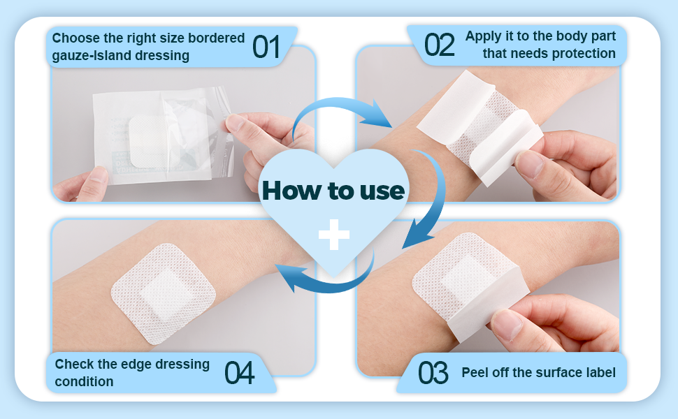 Amazon.com: 60 Pcs Bordered Gauze Adhesive Island Dressing Wound Dressing Waterproof Gauze with ...
