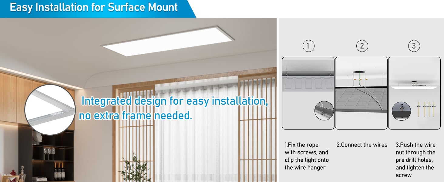 Aphyni 2x4 LED Flat Panel Light Surface Mount - 70W 7700LM 3000K/4000K/5000K Triac Dimming 10% ...