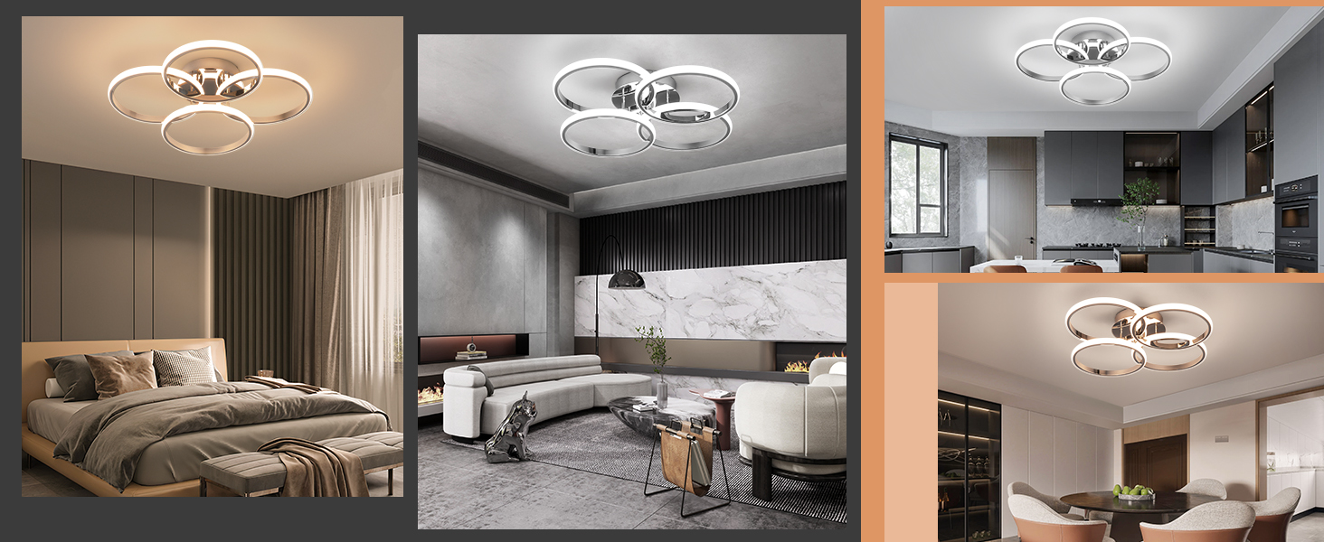 CANEOE Modern LED Ceiling Light, 4 Rings Dimmable Ceiling Light Fixture ...