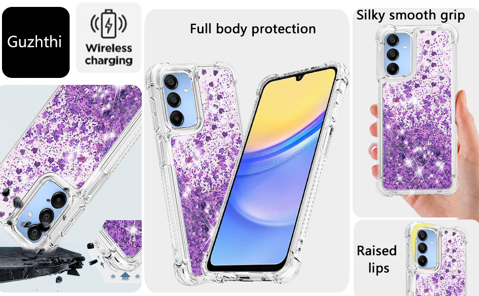 Amazon.com: Guzhthi for Samsung A15 5G Case: Clear Glitter Flowing Liquid Quicksand Cover ...