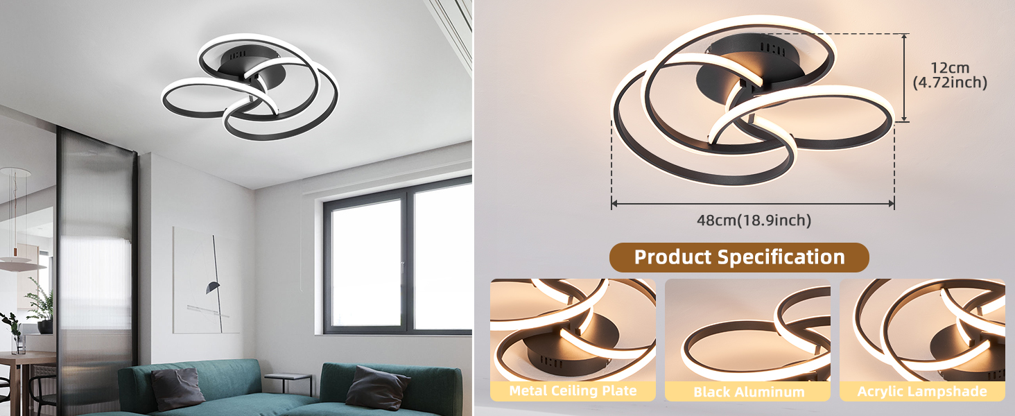 CANEOE Modern Led Ceiling Light, 42W Dimmable Close to Ceiling Light ...