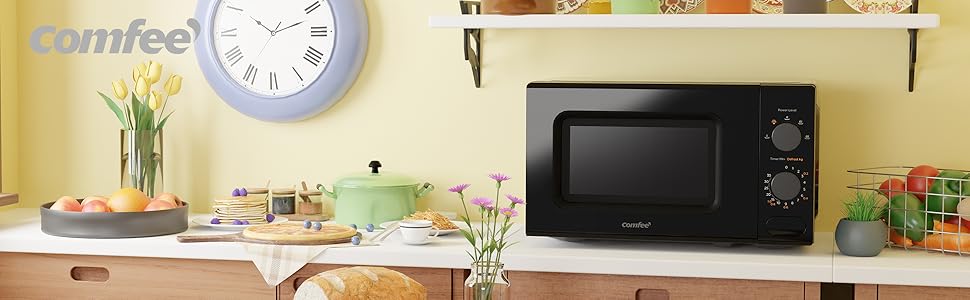 COMFEE' 700W 20L Black Microwave Oven With 5 Cooking Power Levels ...