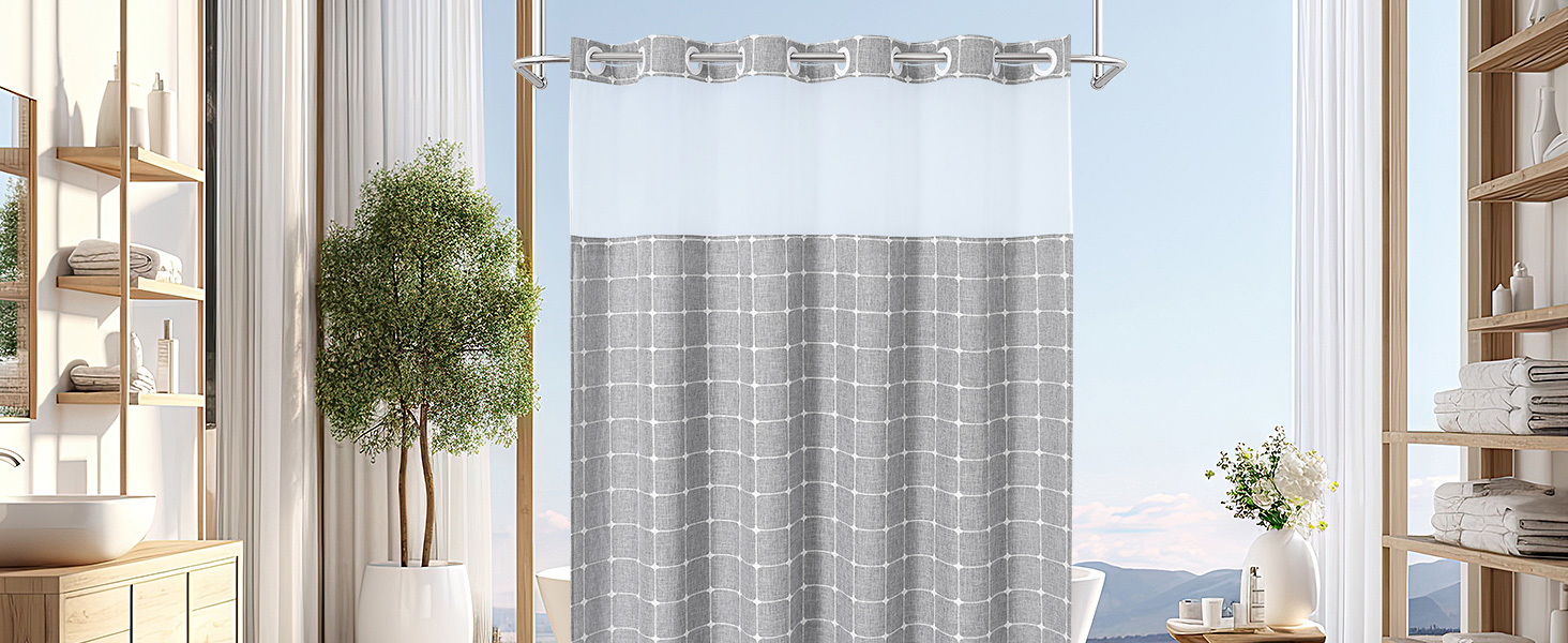 Amazon.com: MitoVilla No Hooks Required Farmhouse Shower Curtain with Snap-in Liner - with ...