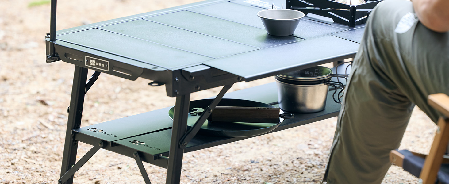 Amazon | WAQ MULTI IRON TABLE アイアンテーブル WAQ-MIT1 テーブル パネル式 アウトドア キャンプ バーベキュー BBQ アルミテーブル ランタンハンガー ...