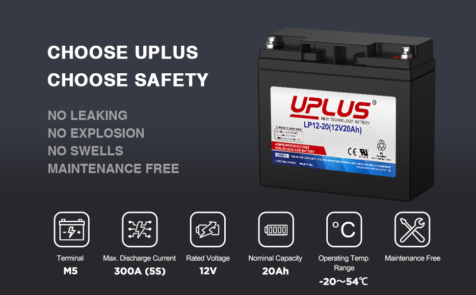 UPLUS 12V 20Ah LP12-20 Rechargeable Sealed Lead Acid Battery, Deep Cycle AGM-SLA Batteries, M5 ...