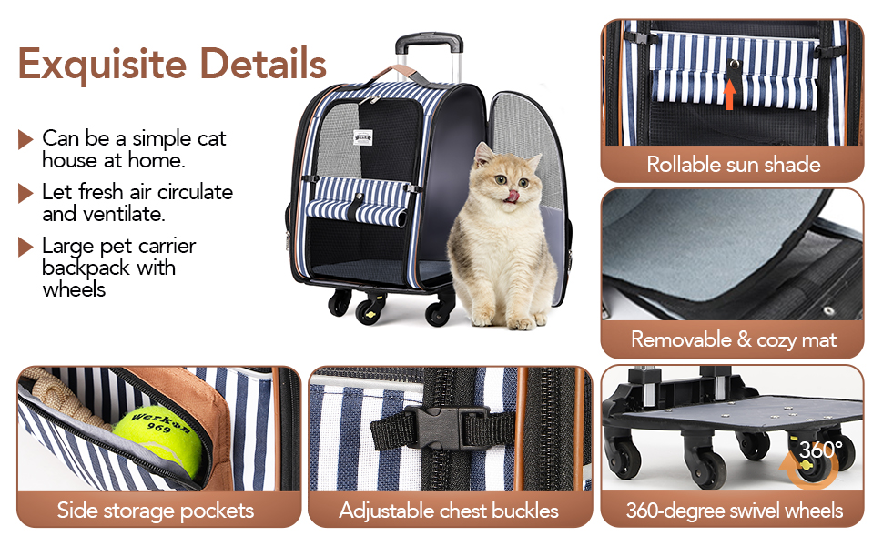 Amazon.com : Lekebobor Wheeled Pet Carrier Backpack Pet Rolling Carrier Backpack for Small Dogs ...