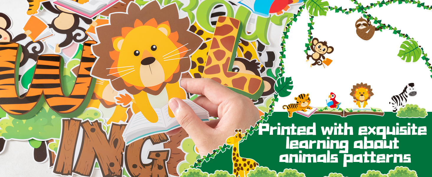 Amazon.com: 91Pcs Wild About Learning Animals Bulletin Board Back to ...