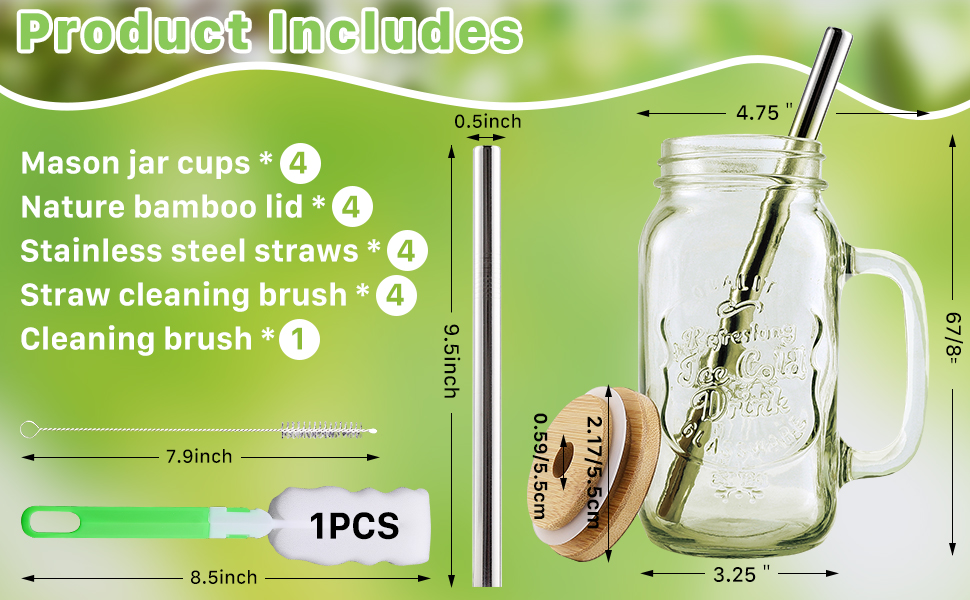 Amazon.com: 4 Pack 24 OZ Mason Jar Cups with Handle,Reusable Mason Jar Drinking Glasses,Mason ...