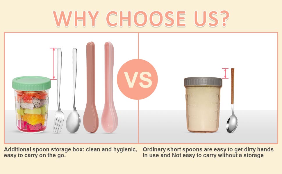 Amazon.com: 4PCS Overnight Oats Container with Lid and Spoon, 14oz Wide Mason Jar, Reusable Meal ...