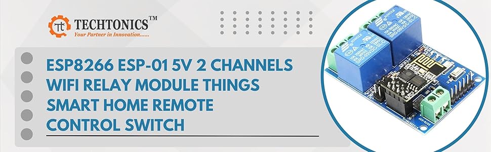 Techtonics ESP8266 ESP-01 WiFi 12V 2 Channel Relay Module IOT Smart Home Remote Control Switch ...