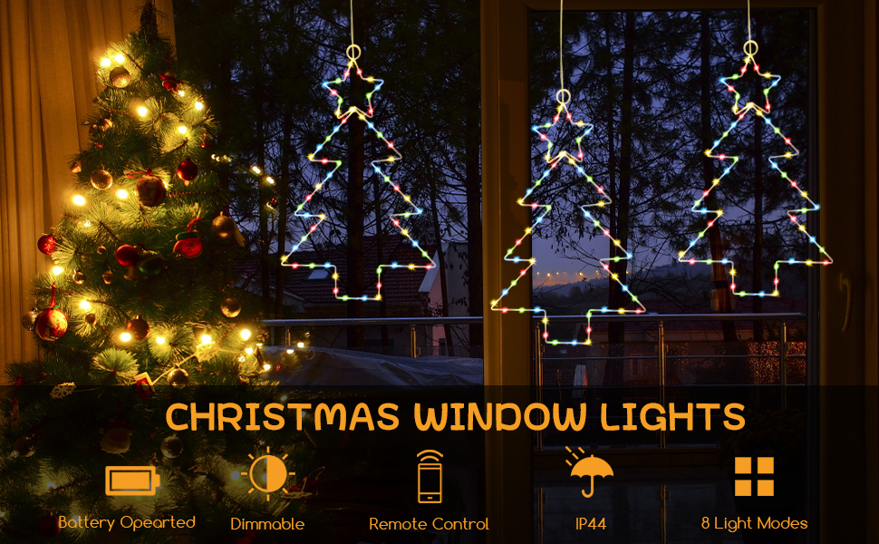Jsdoin Christmas Window Lights 3 Packs Battery Operated Christmas Tree ...