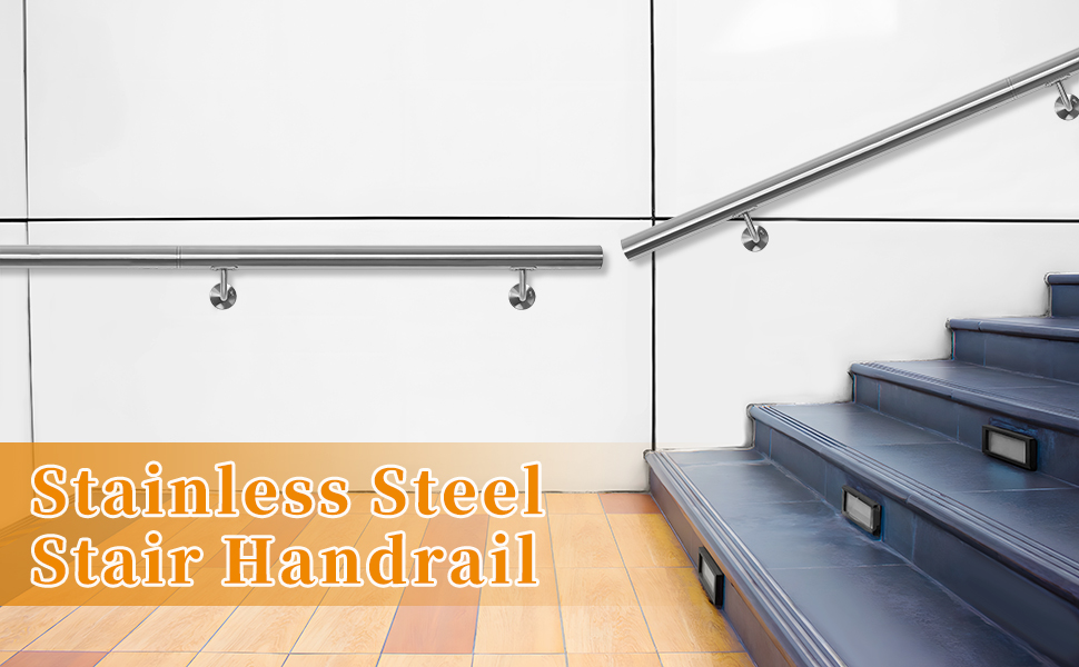 BQKOZFIN Stair Handrail, 4.92Ft Stainless Steels Hand Railing for Stairs, Wall Mounted Handrail ...