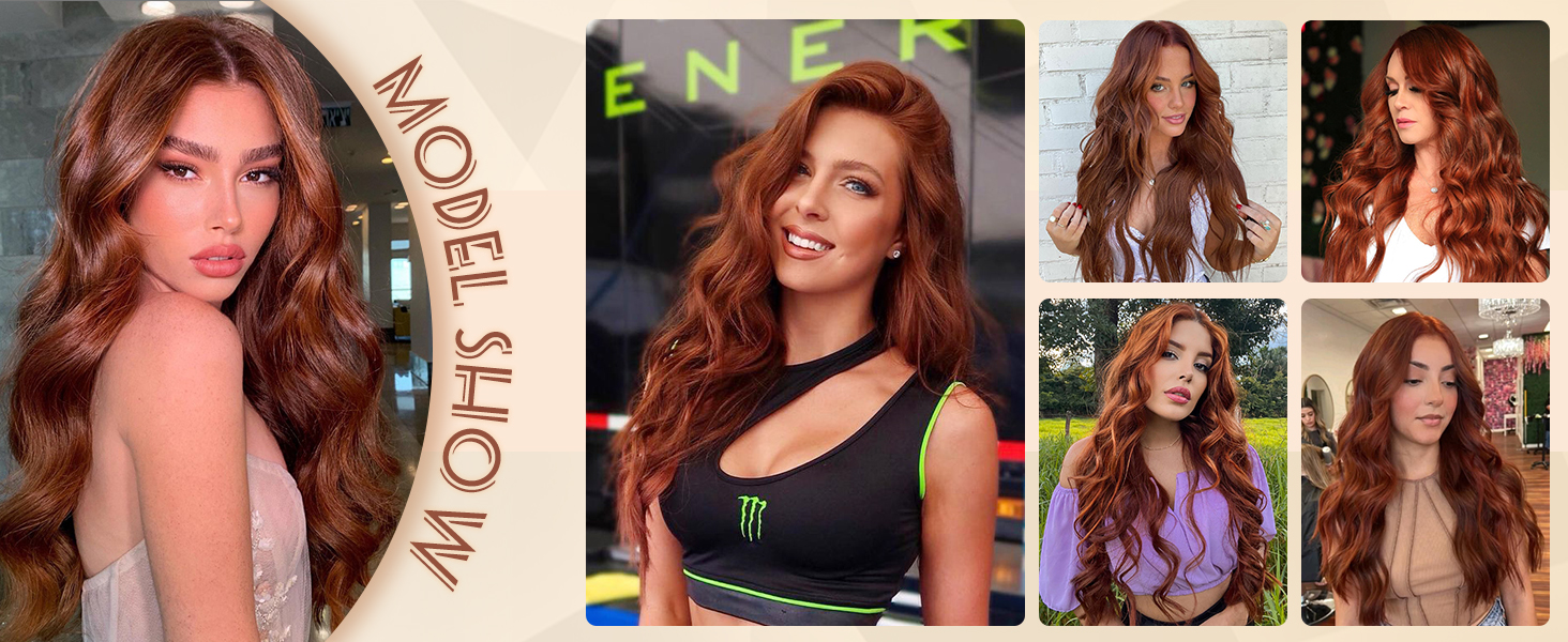Amazon.com: NAYOO Auburn Wig for Women, 26 Inch Long Auburn Wavy Wigs for Women, Natural Looking ...